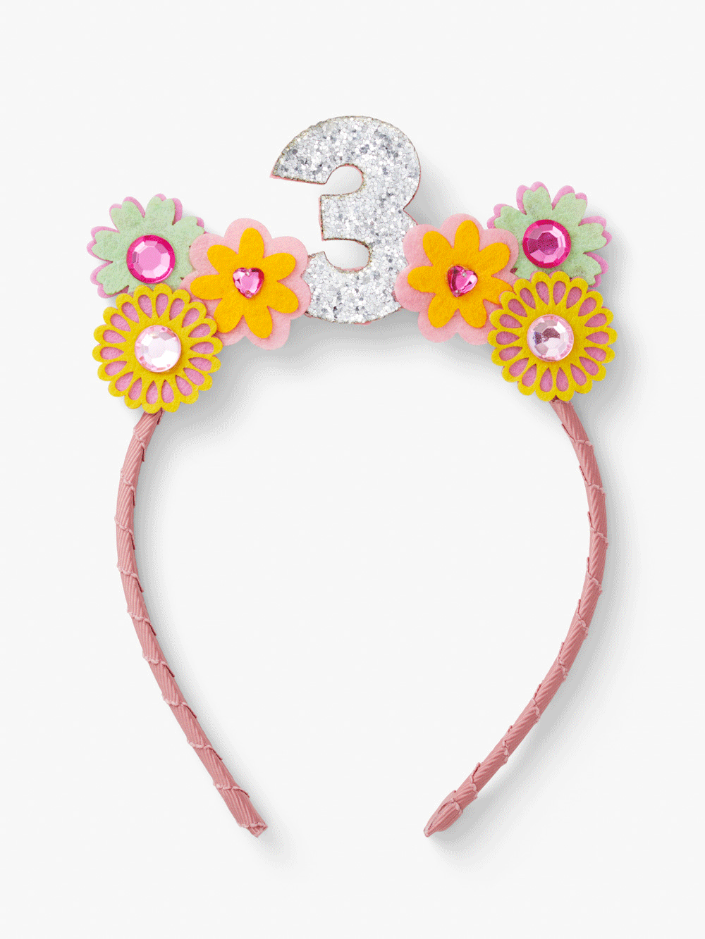 Girls' Birthday Number Pink Floral Gem Crown Headband | Stych – Stych ...