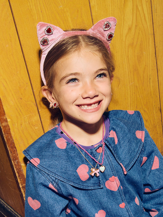 Girls Pink Velour Gem Embellished Cat Ear Headband | Stych – Stych ...