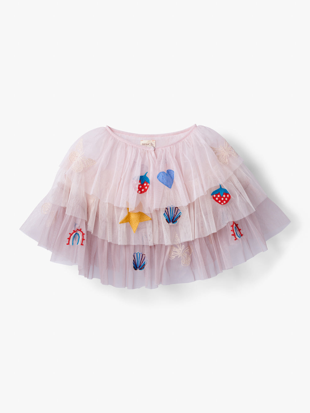 Kids 3 Tier Layered Pink Tulle Embroidered Star Patch Cape | Stych ...
